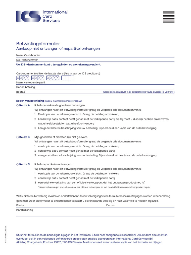 Betwistingsformulier Aankoop Niet Ontvangen | PDF
