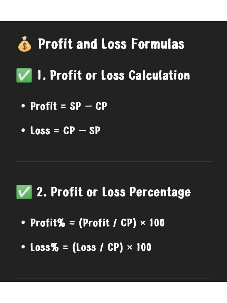 Profit and Loss Formulas | PDF