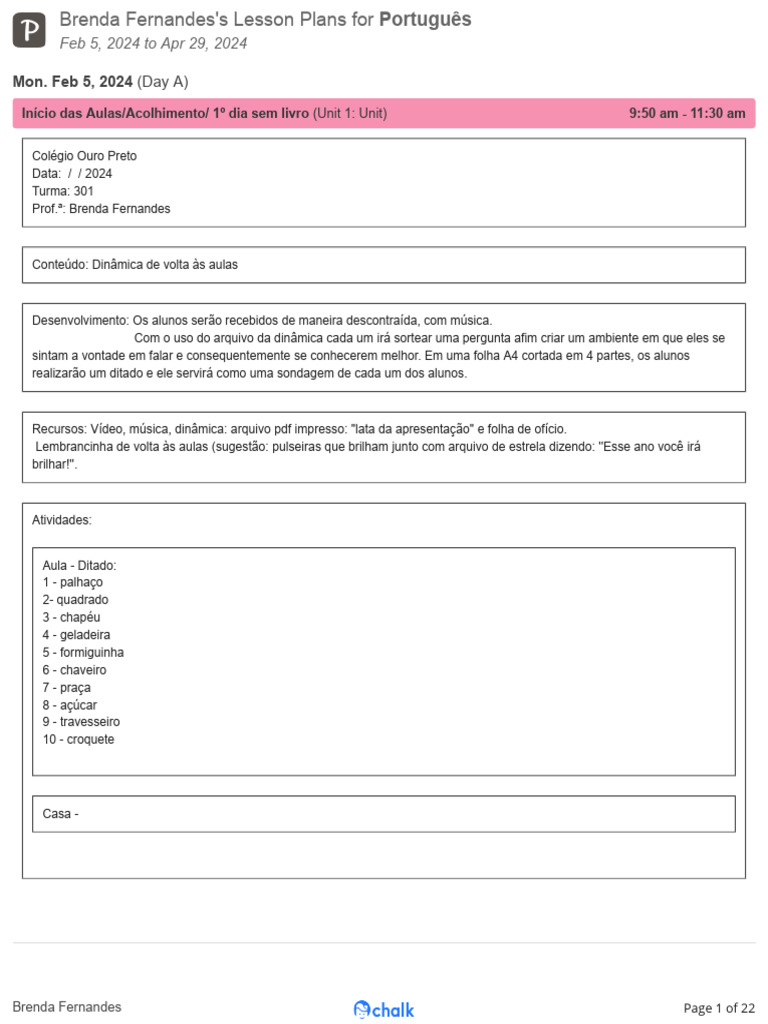Brenda Fernandes - Planboard Lesson Plan | PDF | Caixa alta e caixa ...