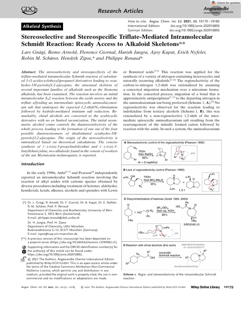 Angew Chem Int Ed - 2021 - Gnägi - Stereoselective and Stereospecific ...