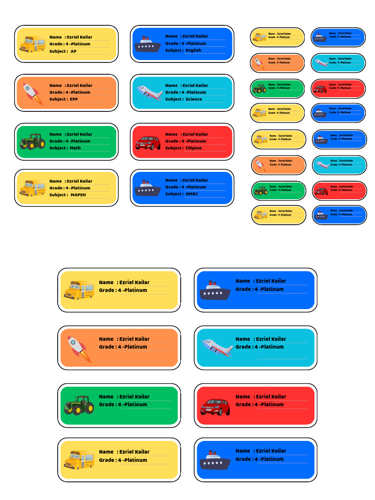 Yellow Colorful Simple Student Name Label | PDF | Opel | Car