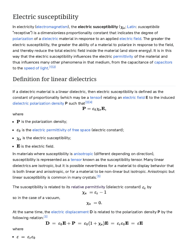 Electric Susceptibility - Wikipedia | PDF | Dielectric | Permittivity