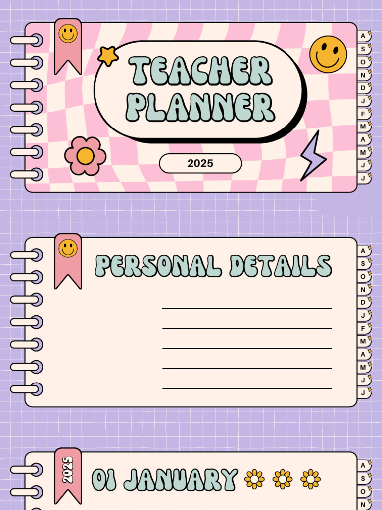 Teacher Planner Presentation in Purple, Pink, Yellow and Blue Retro ...
