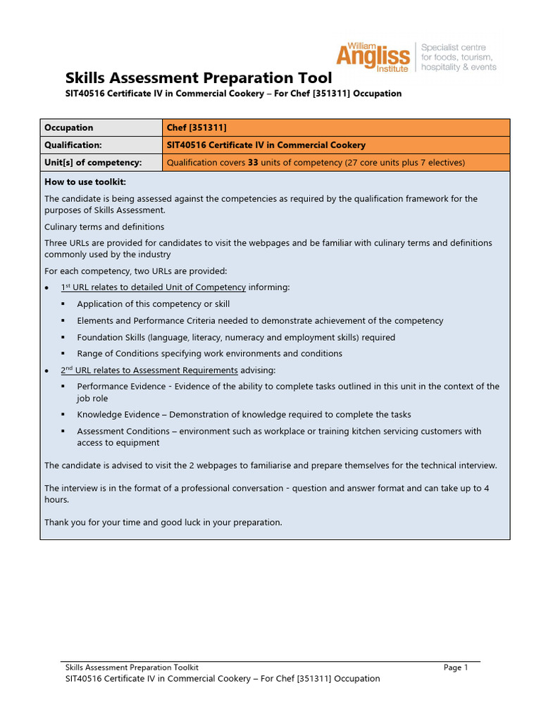 Preparation Toolkit For Chef Assessment | PDF | Menu | Cooking