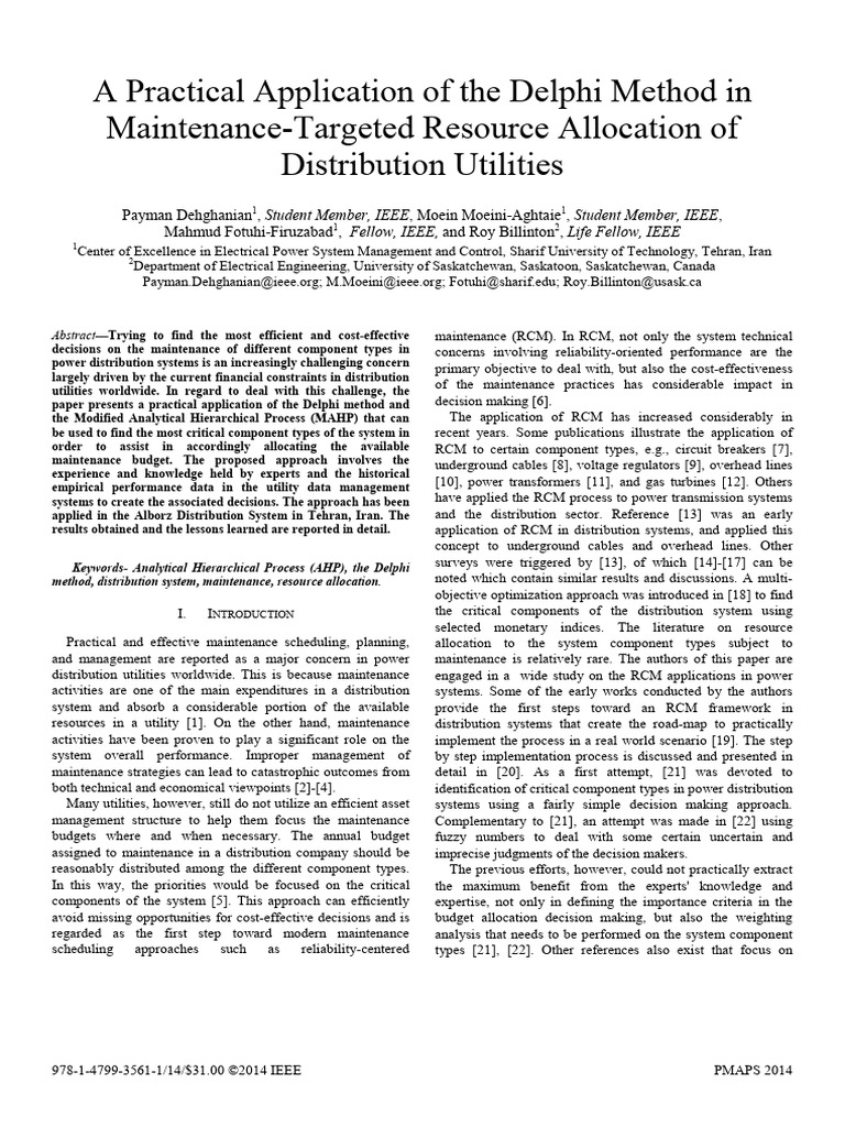A Practical Application of The Delphi Method in Maintenance Targeted Resource Allocation of ...
