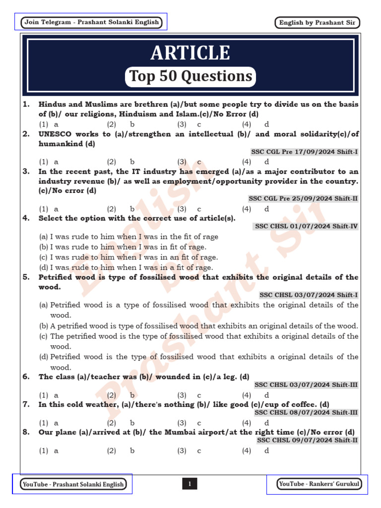 Article Top 50 Question (Printable File) | PDF