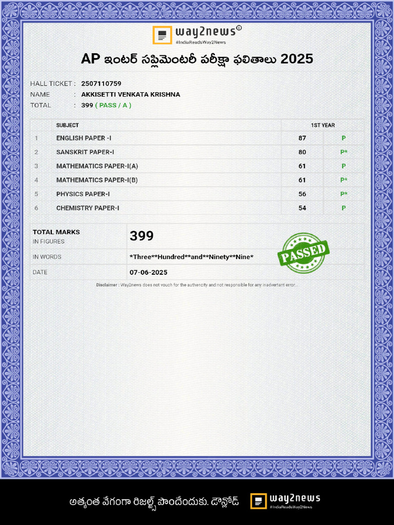 AP Inter Supply Marks Memo | PDF