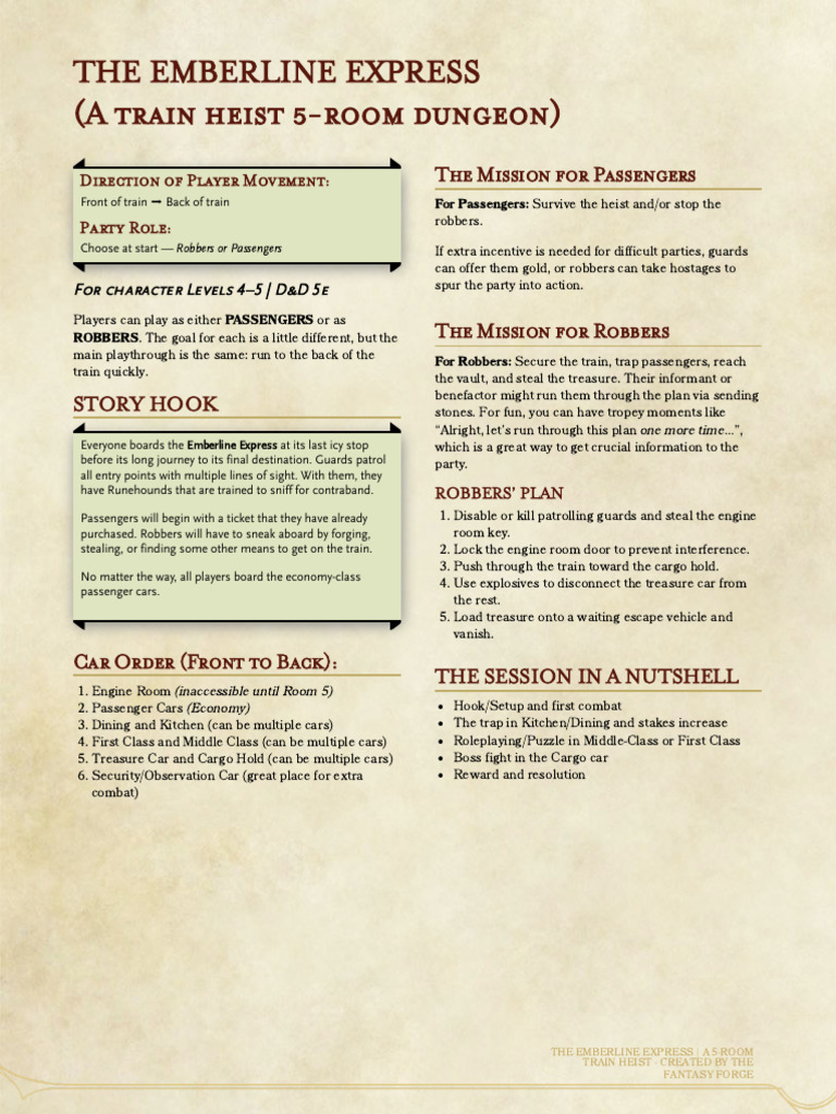 The Emberline Express - A 5-Room Dungeon | PDF