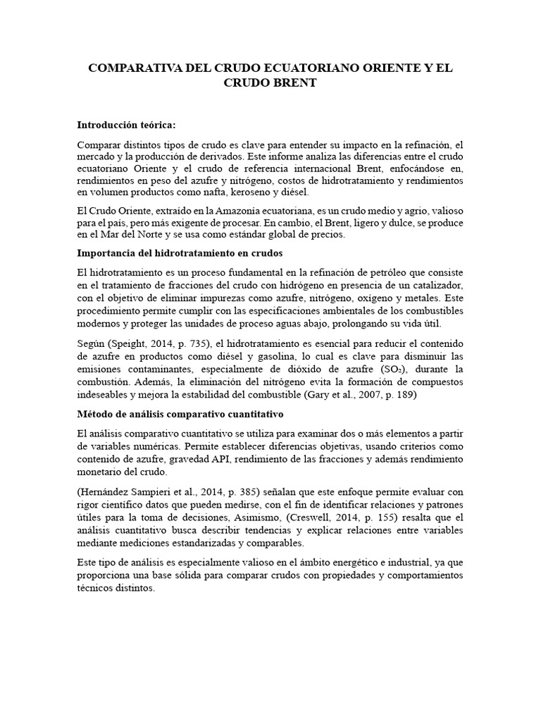 Oriente Vs Brent | PDF | Petróleo | Refinería de petróleo