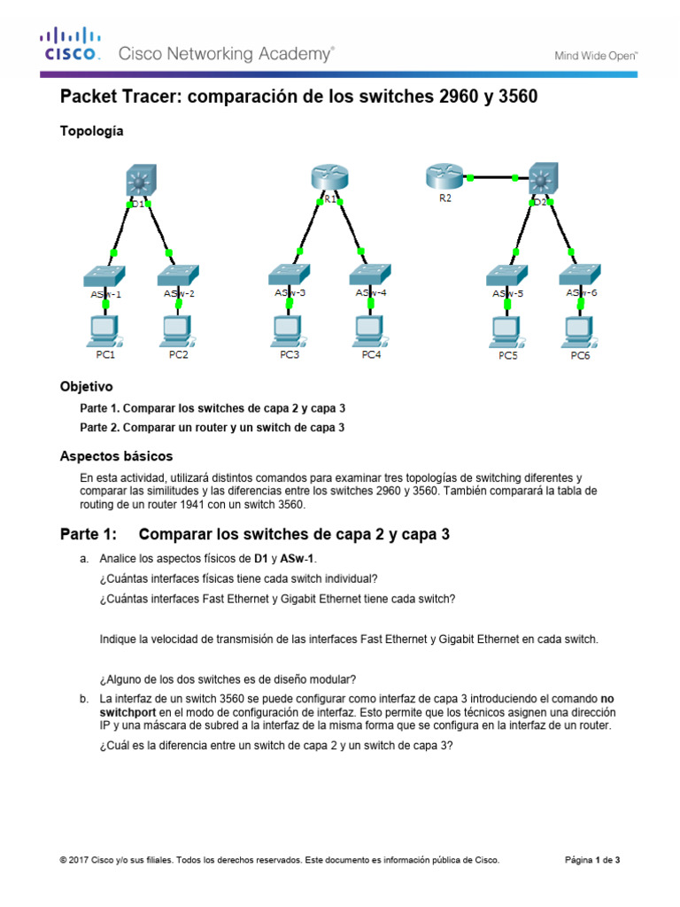 1.2.1.7 Packet Tracer - Compare 2960 and 3560 Switches | PDF | Conmutador de red | Enrutador ...