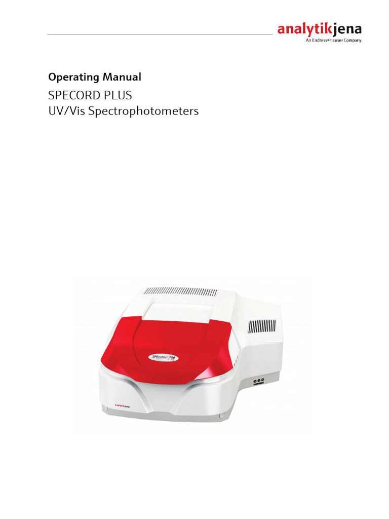 Manual Specord Plus en 0419 | PDF | Mains Electricity | Optical Filter