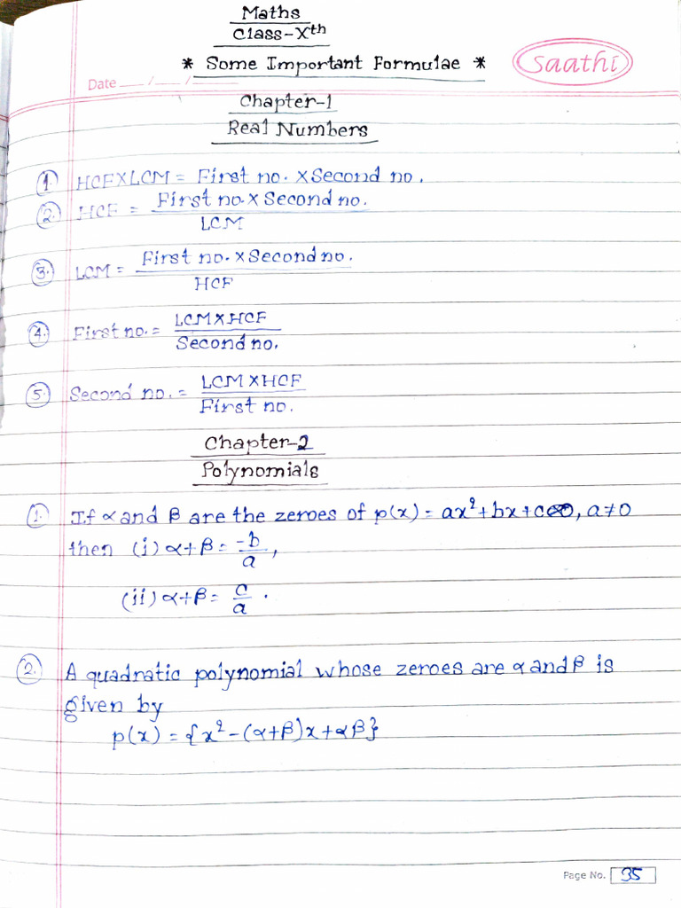 Key Formulas for Class X Mathematics | PDF | Equations | Volume