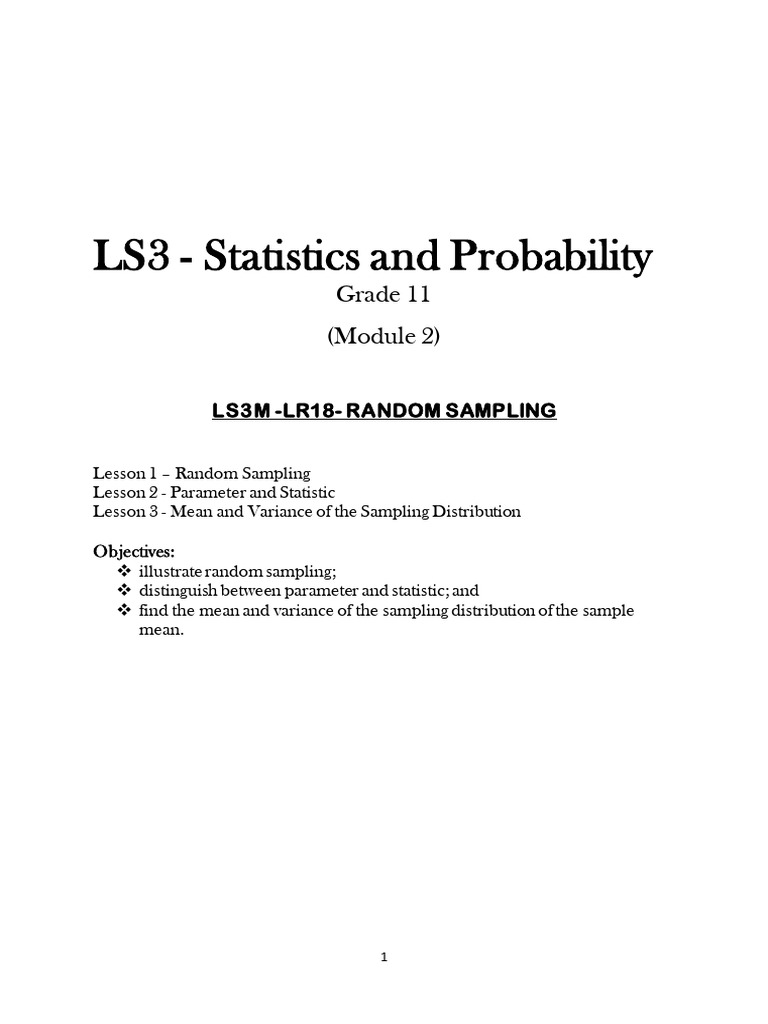 LS3M LR18 Random Sampling | PDF | Sampling (Statistics) | Probability ...