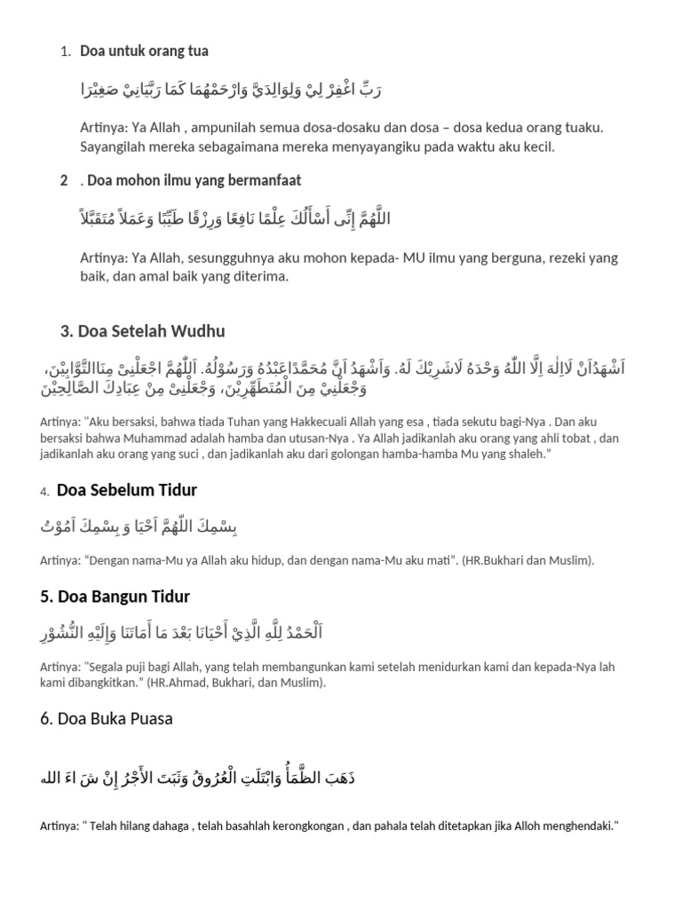 Kumpulan Doa Sehari-hari untuk Anak | PDF