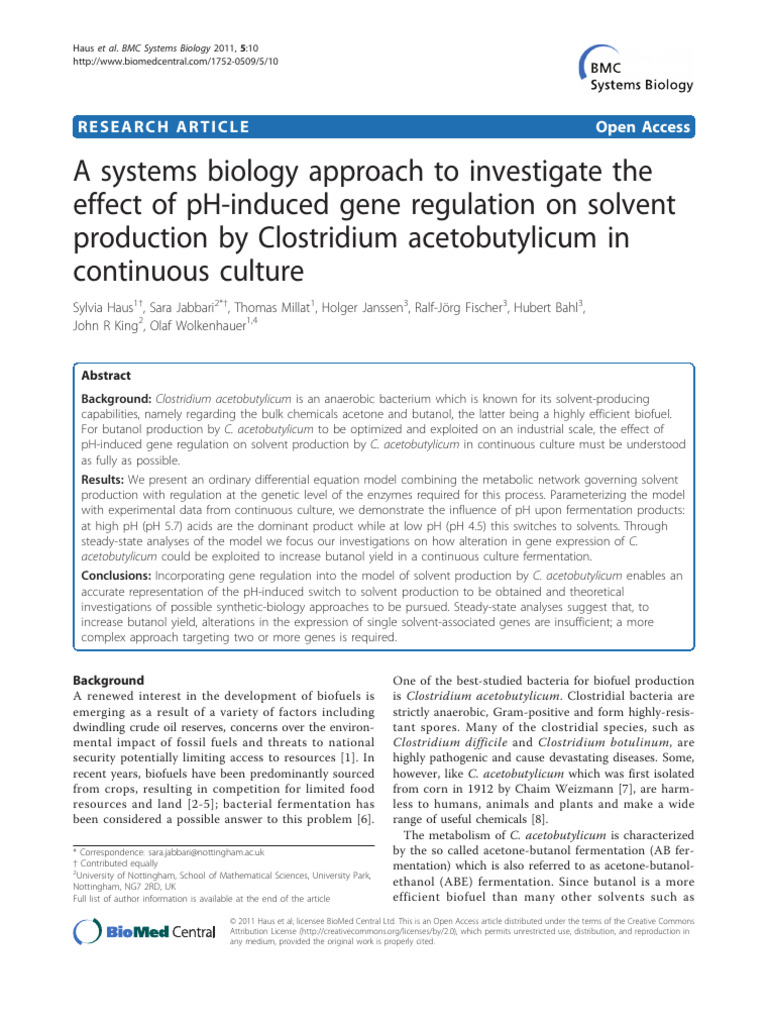 A Systems Biology Approach To Investigate The | PDF | Fermentation ...