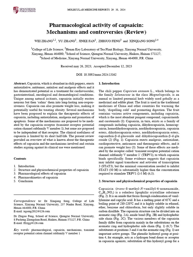 Capsaicin: Pharmacological Effects & Mechanisms | PDF | Antioxidant | Axon