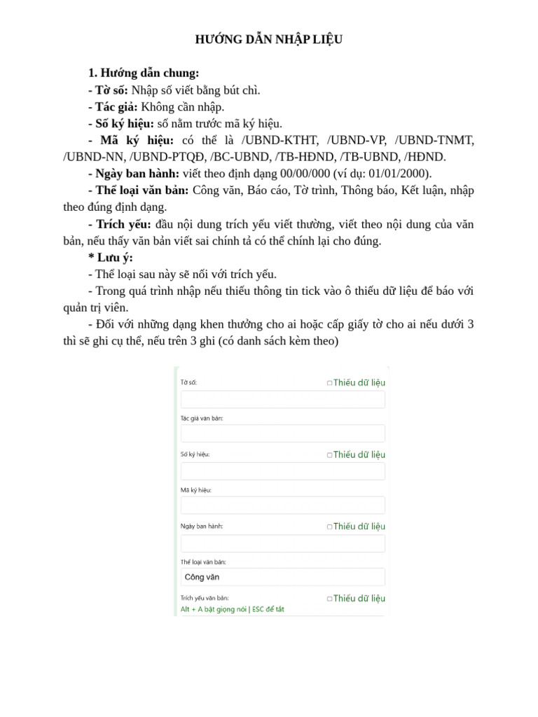 Huong Dan Nhap Lieu | PDF