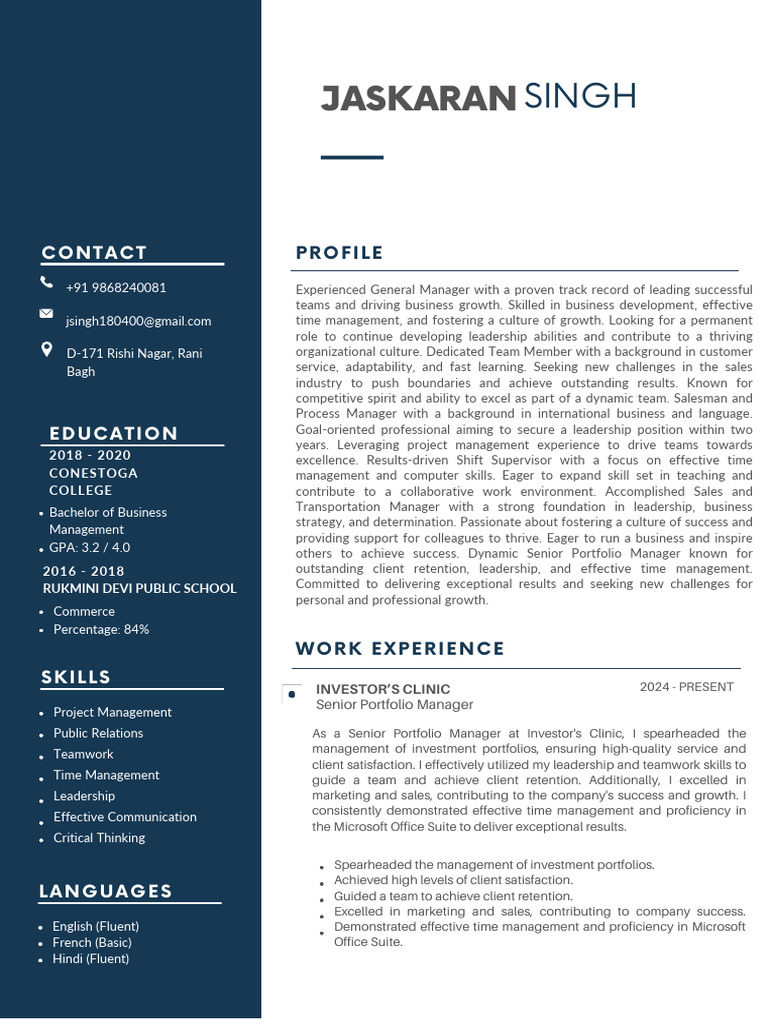 Jaskaran Singh Resume - 240912 - 133014 DFFFFFF | PDF | Leadership ...