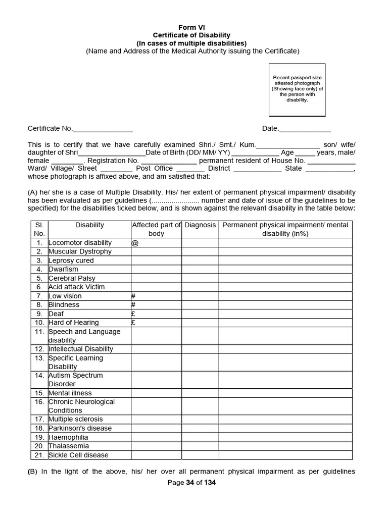 Low Vision Disability Certificate Format | PDF