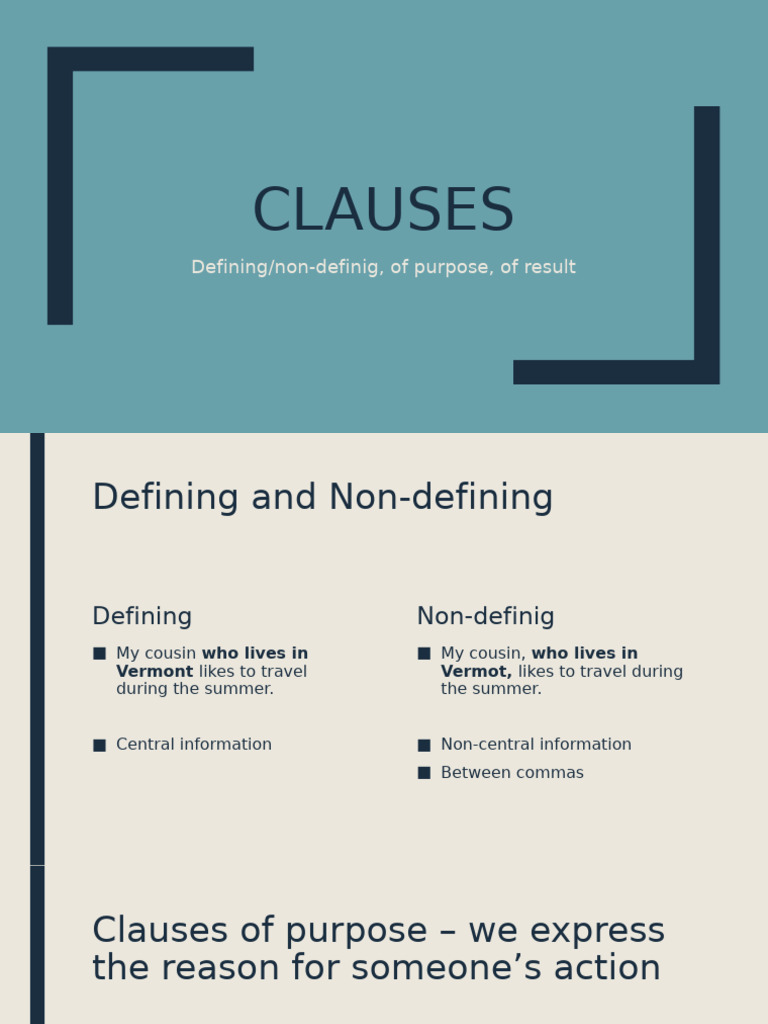 Clauses - Defining and Non Defining - Purpose - Result | PDF