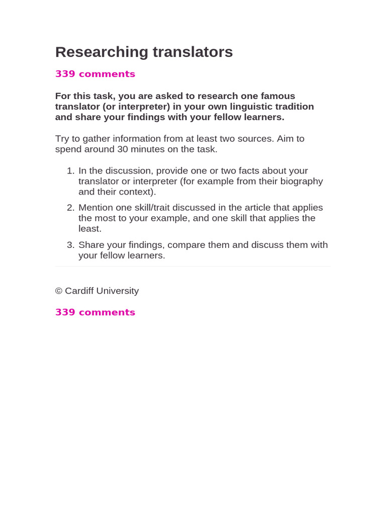 Famous Translators: Research Task Guide | PDF