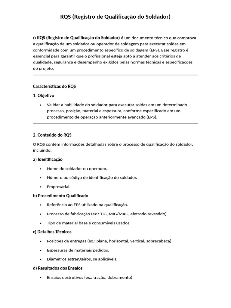 Registro de Qualificação de Soldador RQS | PDF