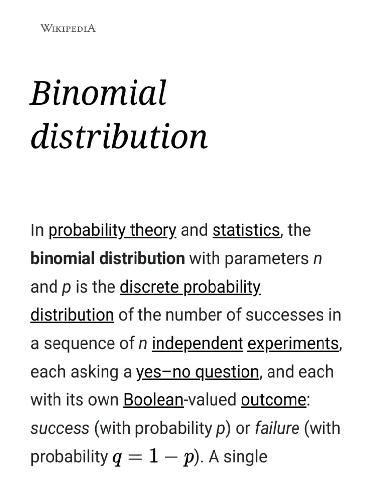 Binomial Distribution - Wikipedia | PDF | Probability Distribution | Variance
