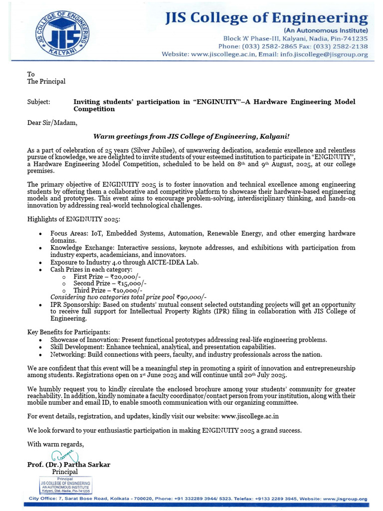 Invitation Letter Enginuity 11.06.2025 | PDF | Engineering
