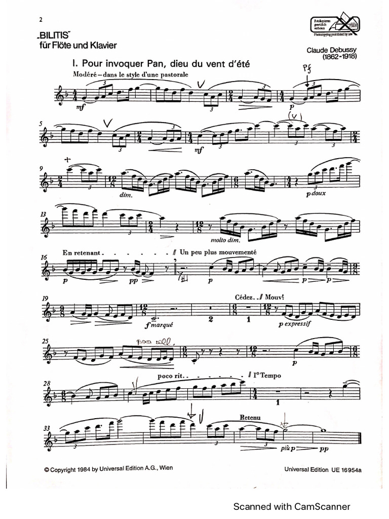 Les Chansons de Bilitis Debussy Flauto | PDF