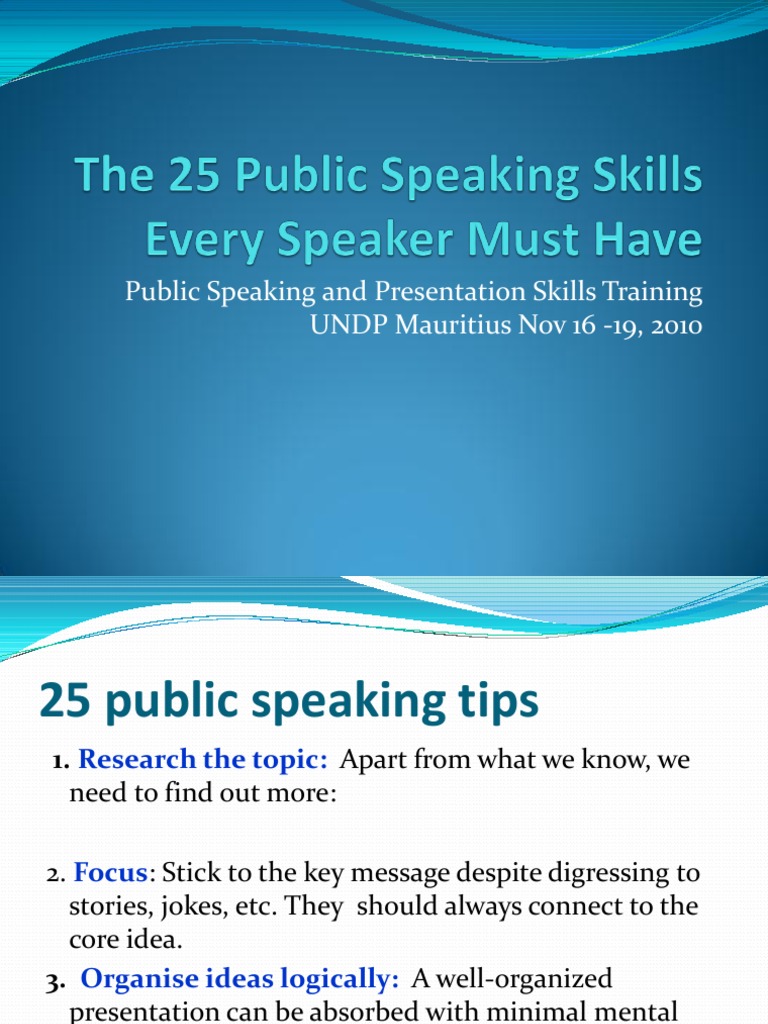 25 Key Skills To Be Aware of When Speaking in Public | PDF
