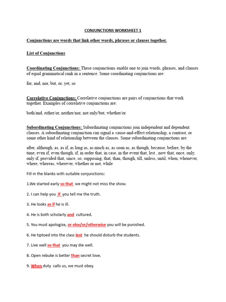 MANVI JALAN - Conjunction Worksheet 1 | PDF | Semantics | Linguistics