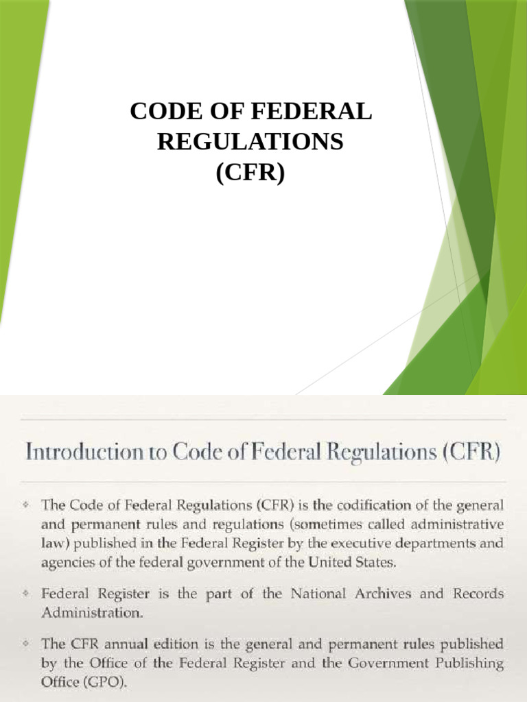 Code of Federal Regulations (CFR) | PDF