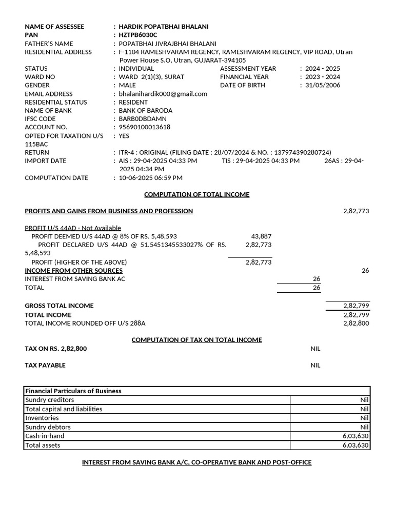 Hardik Popatbhai Bhalani | PDF | Taxes | Money