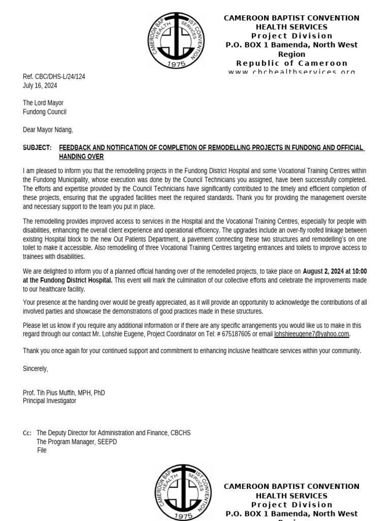 Feedback and Notification of Completion of Remodelling Projects in ...