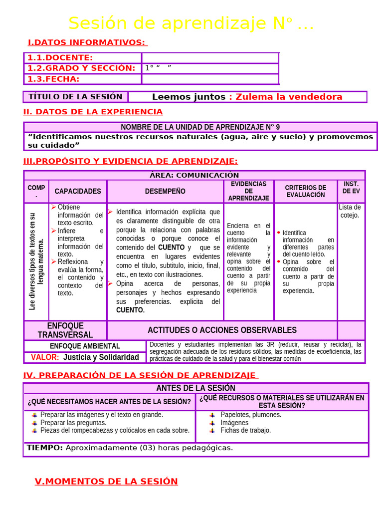 Sesión Leemos Juntos Zulema La Vendedora Maestra Janet | PDF | Aprendizaje