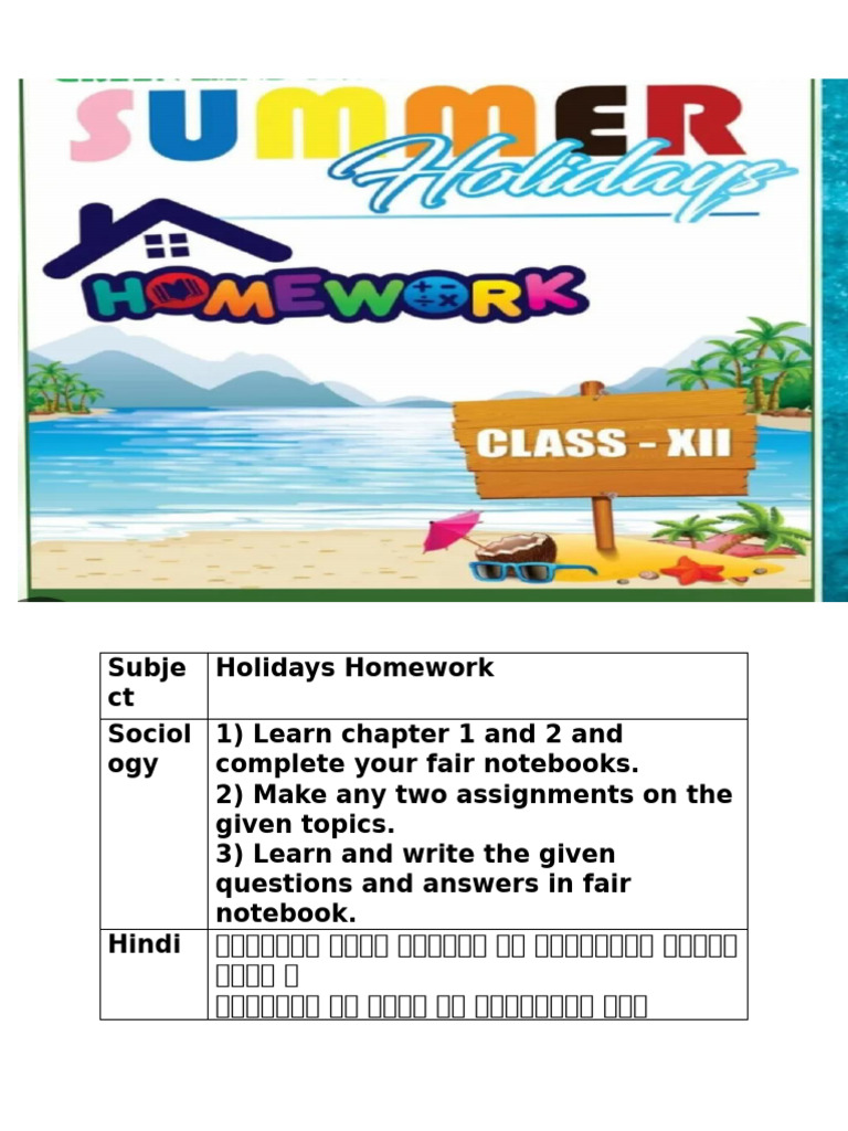 Holiday Homework CLASS XII | PDF