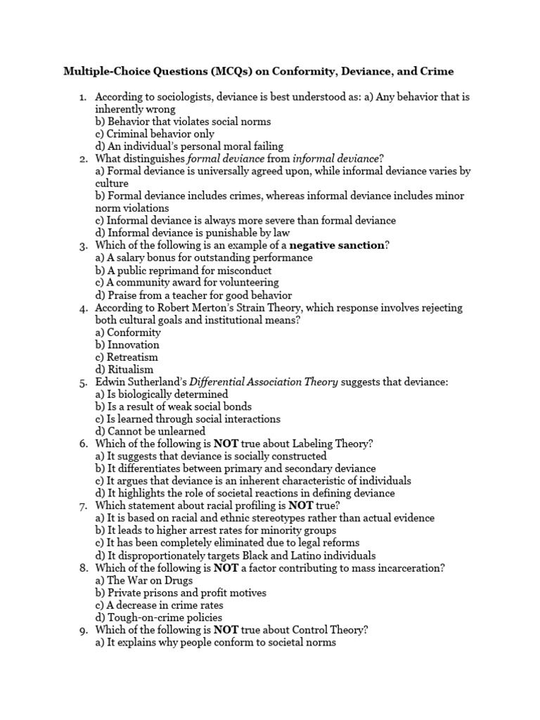 Question Bank Conformity | PDF | Deviance (Sociology) | Crimes