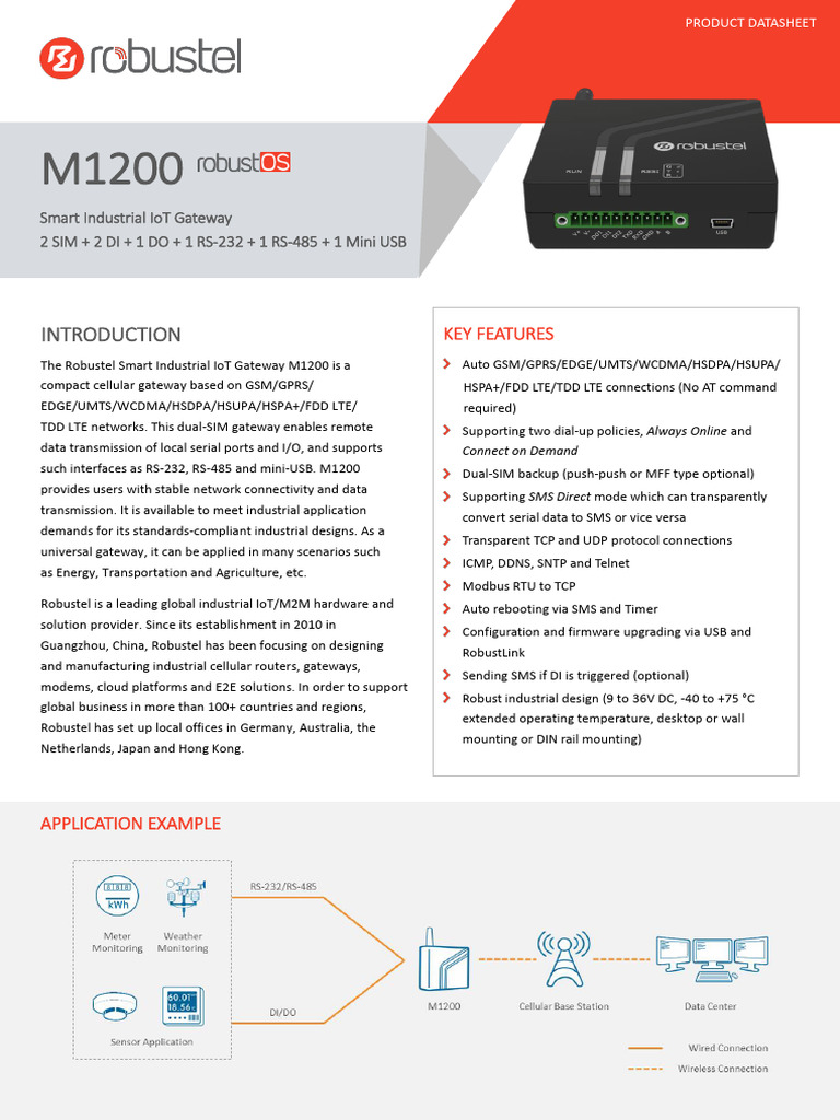 Robustel M1200-Datasheet-v.1.0.4 | PDF | High Speed Packet Access | General Packet Radio Service