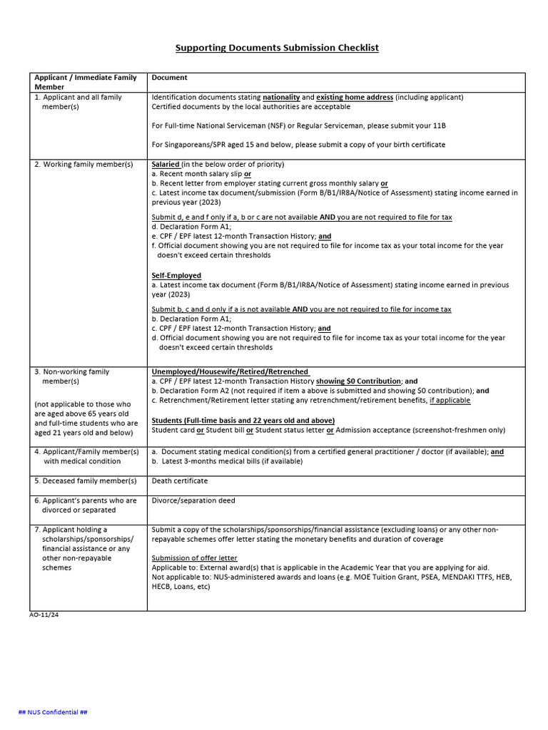 NUS Document Submission Checklist | PDF | Payments | Taxes