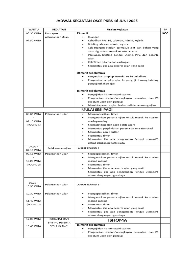 Rundown Kegiatan Ujian Osce Solo 25 April 2025 | PDF