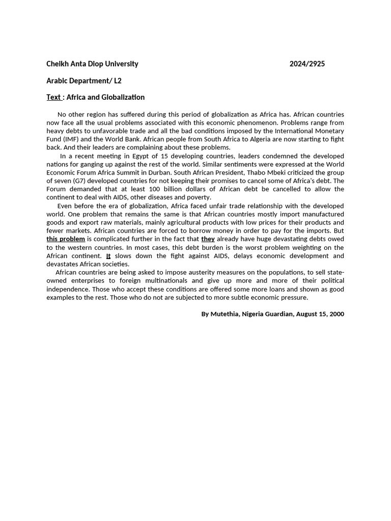 Africa's Struggles in Globalization | PDF