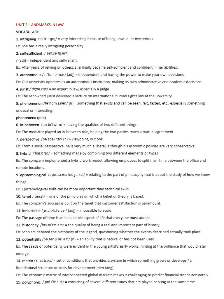 (Tacn1) Unit 2 - Vocabulary | PDF