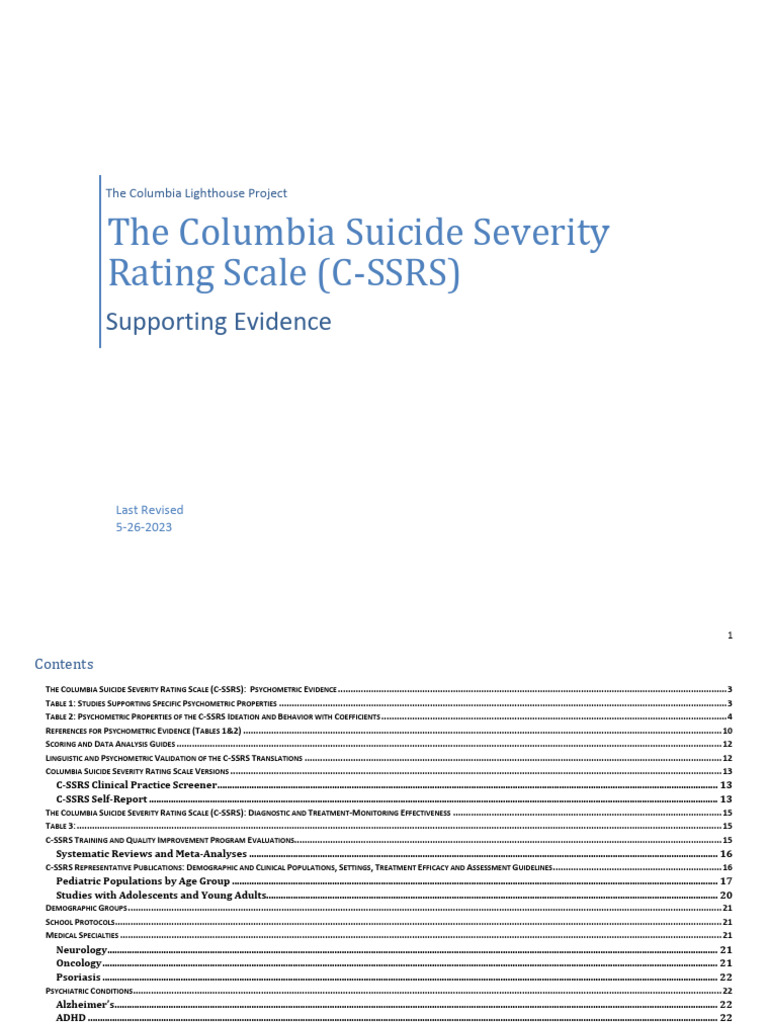 Columbia Suicide Severity Rating Scale | PDF | Mental Disorder | Psychiatry