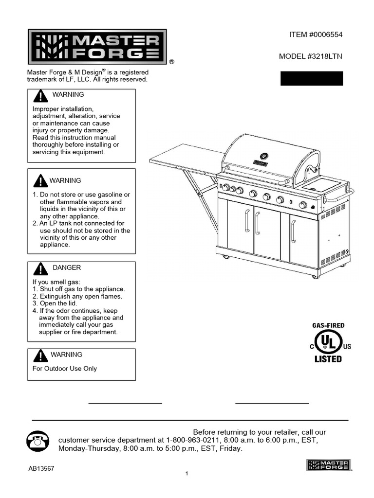 MasterForge 3218LT Manual | PDF | Propane | Barbecue Grill