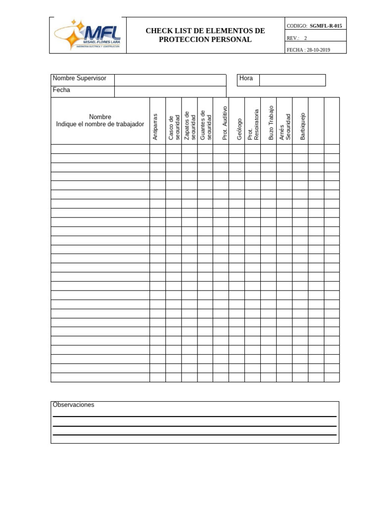 Check List Epp | PDF