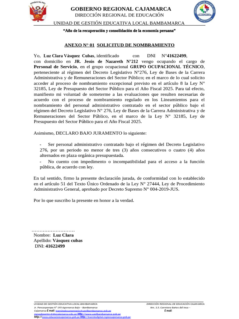 Proceso de Nombramiento Del Personal Dl. N°276 - Ugel Bca. Luz Clara | PDF | Microsoft ...