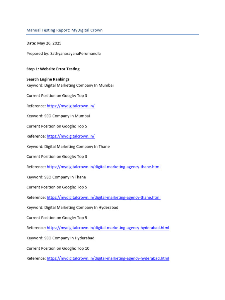 Manual Testing Report MyDigitalCrown | PDF