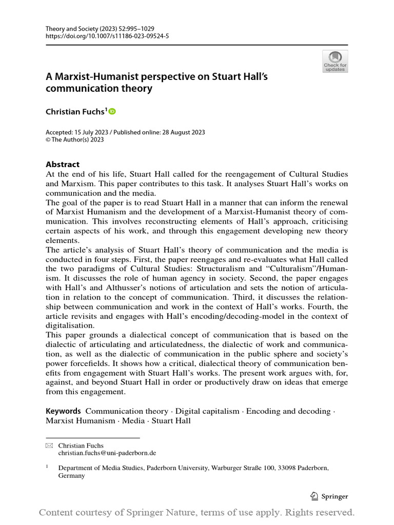 Marxist-Humanist Insights on Hall's Theory | PDF | Louis Althusser ...