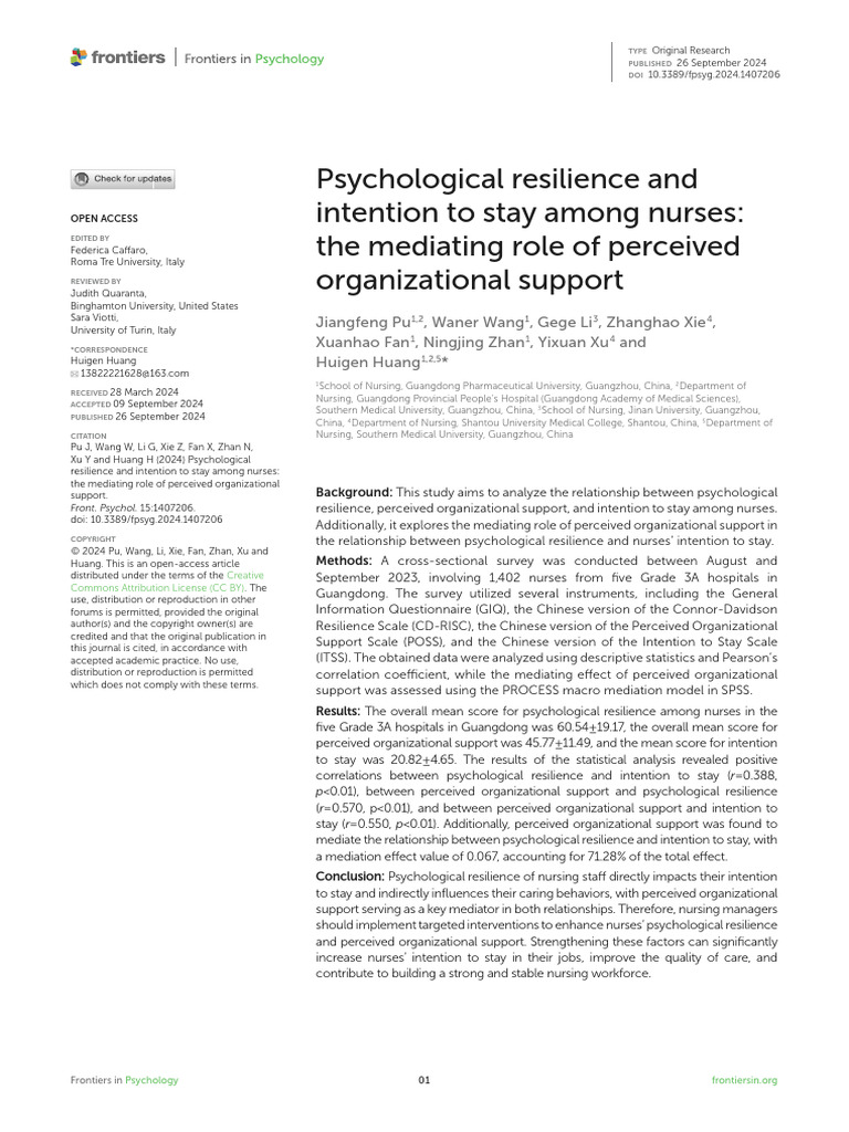 Nurse Resilience and Job Retention Study | PDF | Statistics