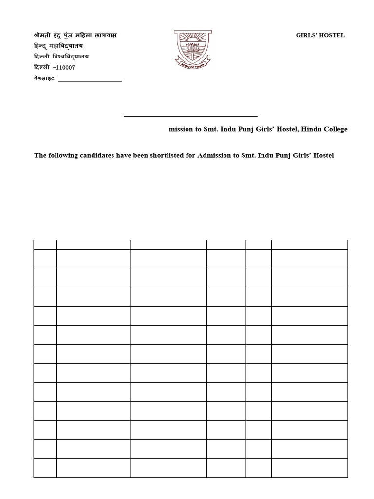 Smt. Indu Punj Girls' Hostel Hindu College: Email: Girlshostel ...